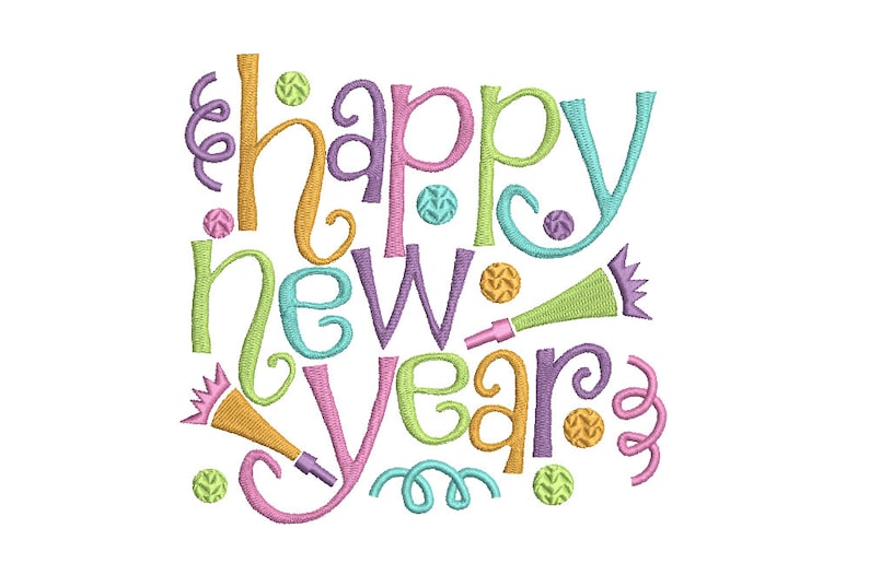 New Year Machine Embroidery Design Happy New Year Fill | Etsy