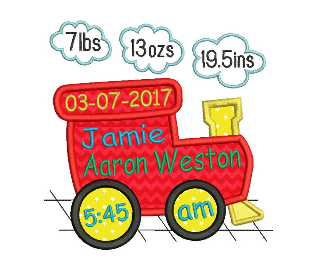 Train Birth Announcement Template Embroidery Design, Baby Birth Machine ...