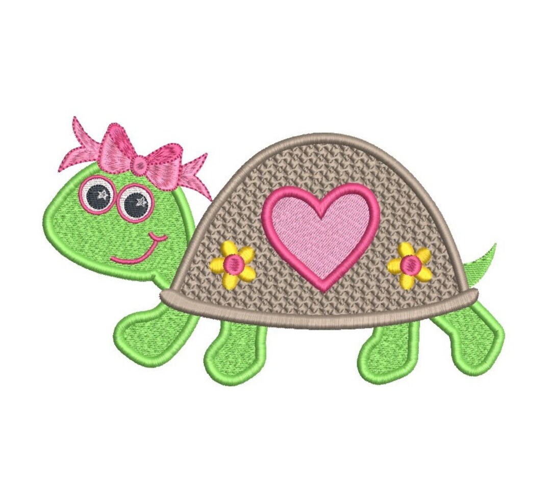 Turtle Machine Embroidery Design, Cute Baby Girl Turtle, Fill Stitch ...