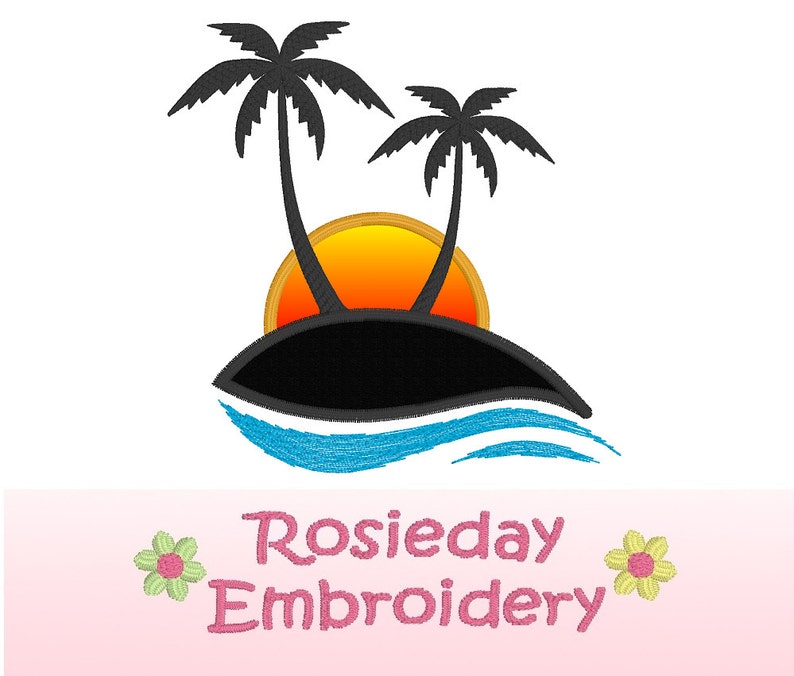 Sunset Applique Machine Embroidery Design, Palm Trees Design, Beach ...