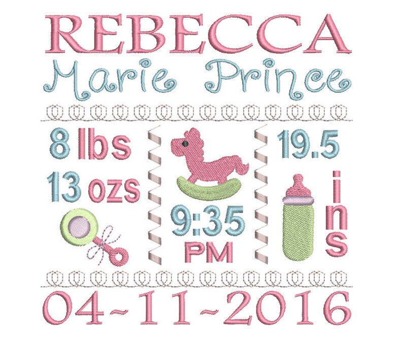 Personalised Baby Birth Announcement Embroidery Design | Etsy