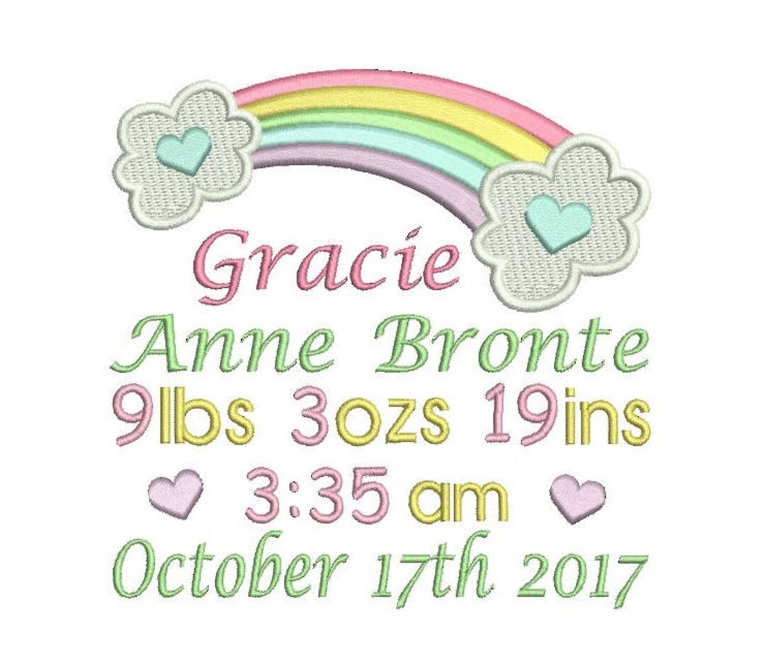Baby Birth Template, Baby Birth Stats, Rainbow, Baby Girl Design ...
