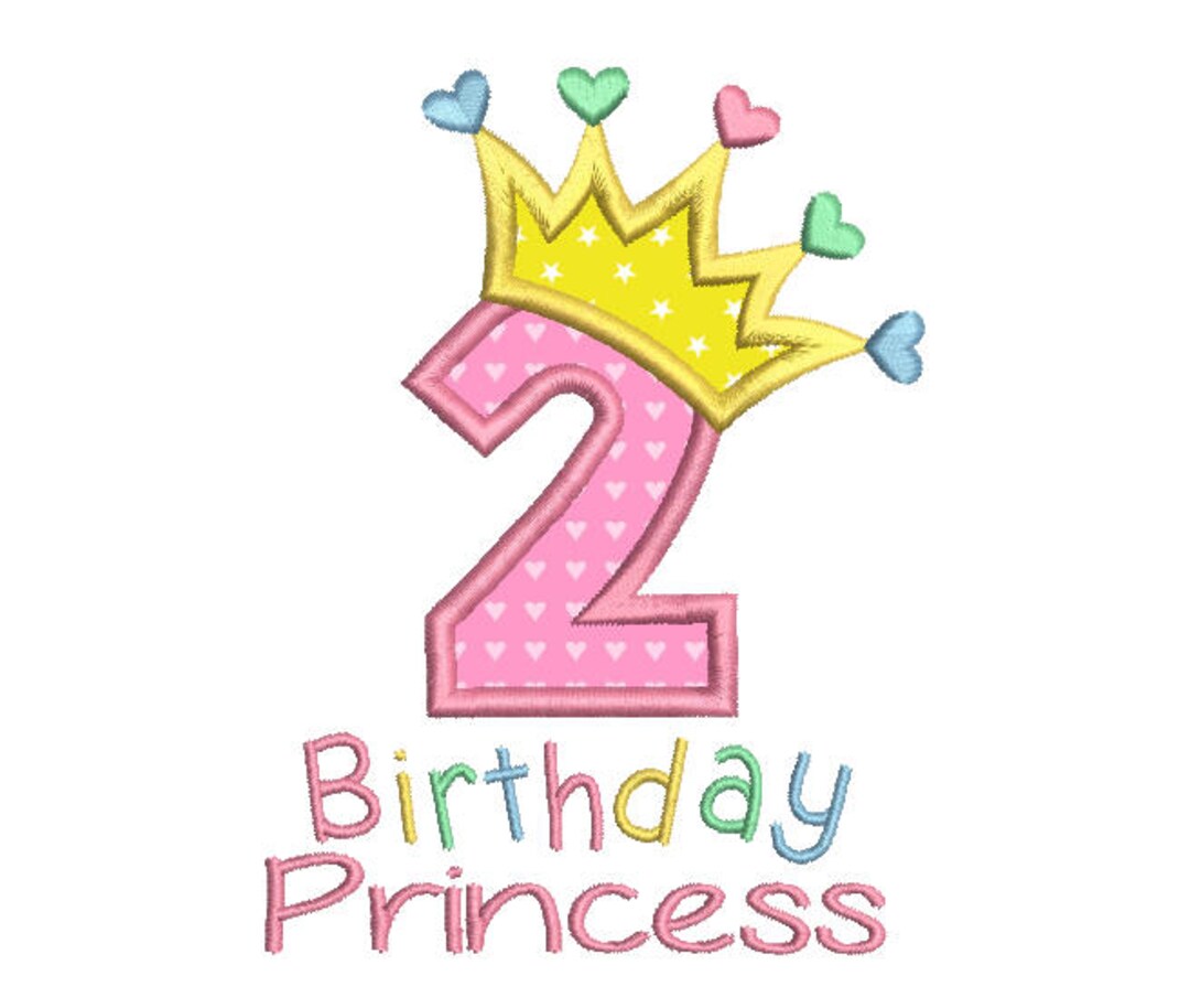 2nd Birthday Applique Machine Embroidery Design, Princess Crown, Girl's ...