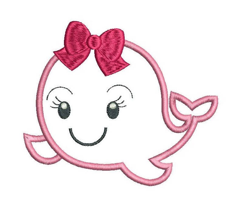 Girly Whale Machine Embroidery Applique Design, Sealife Design, Cute ...