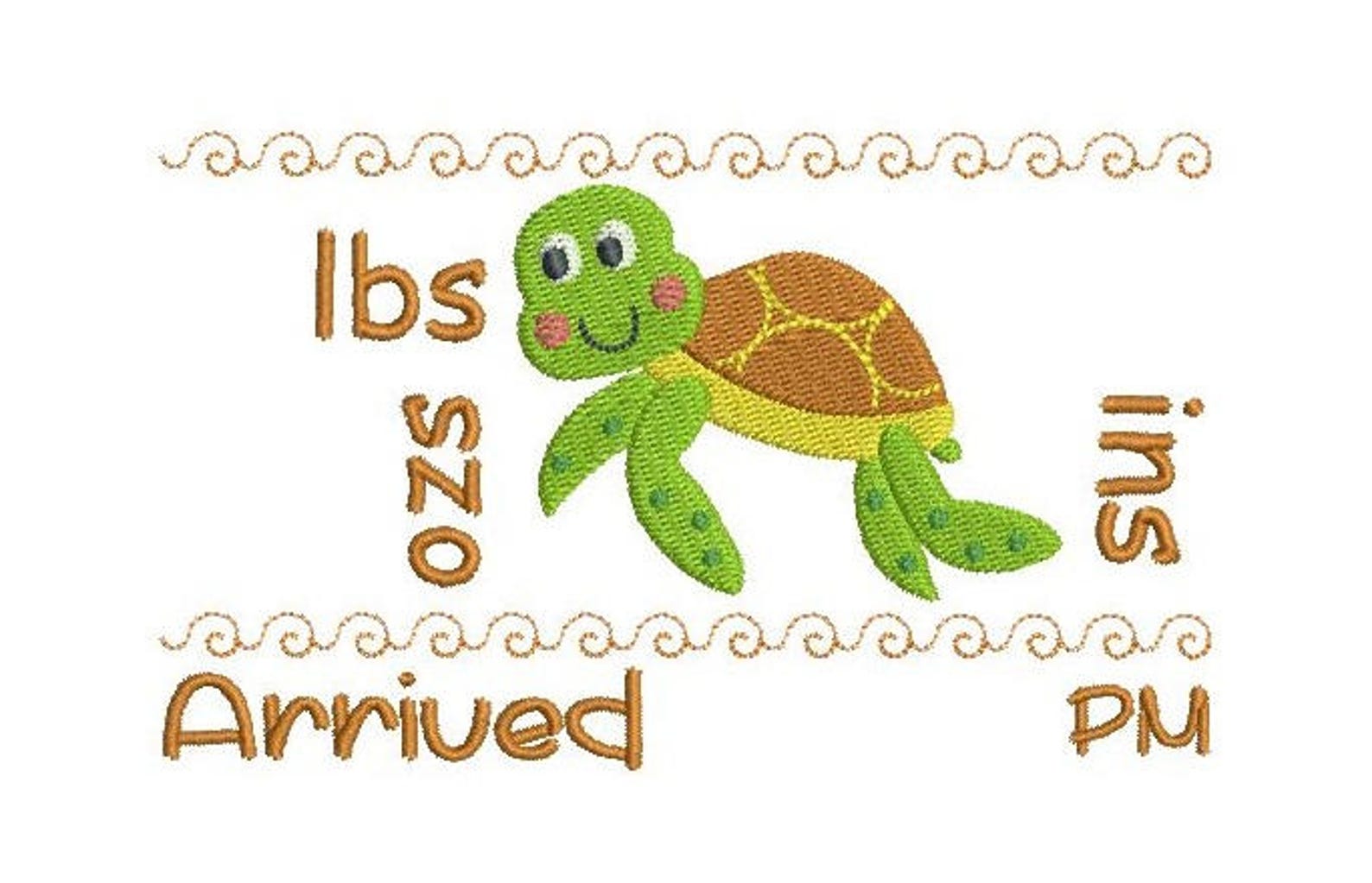 Turtle Birth Announcement Template Embroidery Design, Baby Boy Birth ...