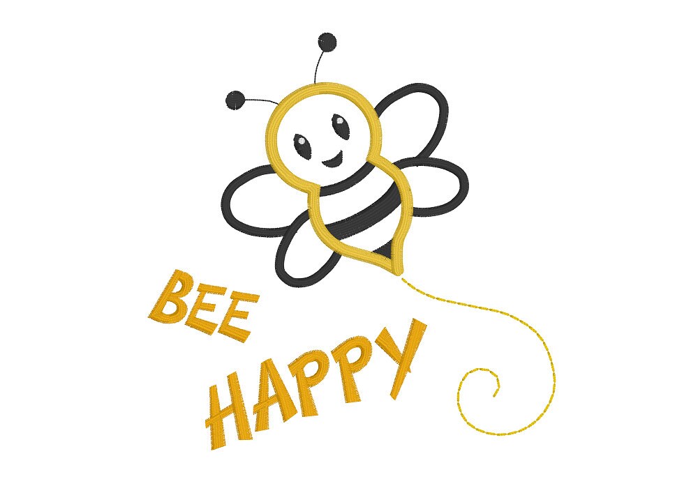 Bee Machine Embroidery Applique Design Be Happy Little Bee - Etsy