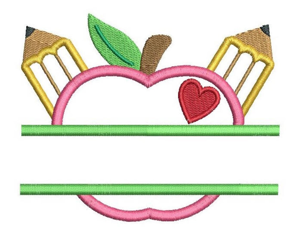 Back to School Machine Embroidery Applique Design, School Apple ...