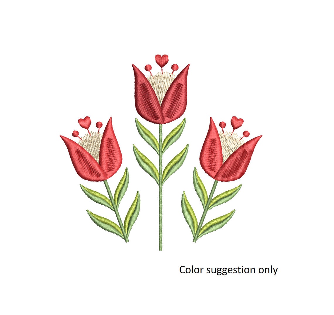 Tulip Embroidery Design, Floral, Fill Stitch, Tulips, Flowers, Tulip ...