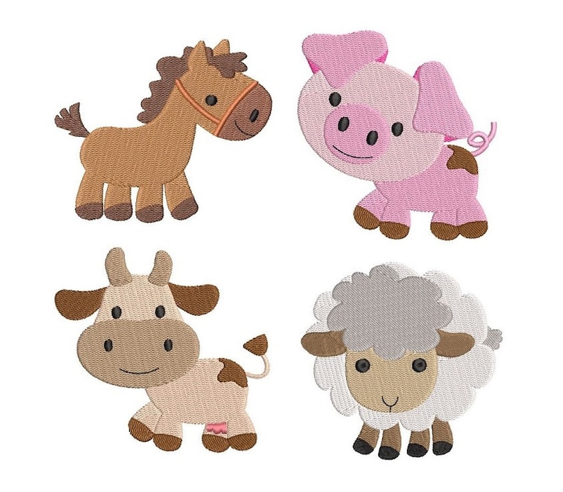 Mini Farm Animal Machine Embroidery Designs, Fill Stitch Animals, Horse ...