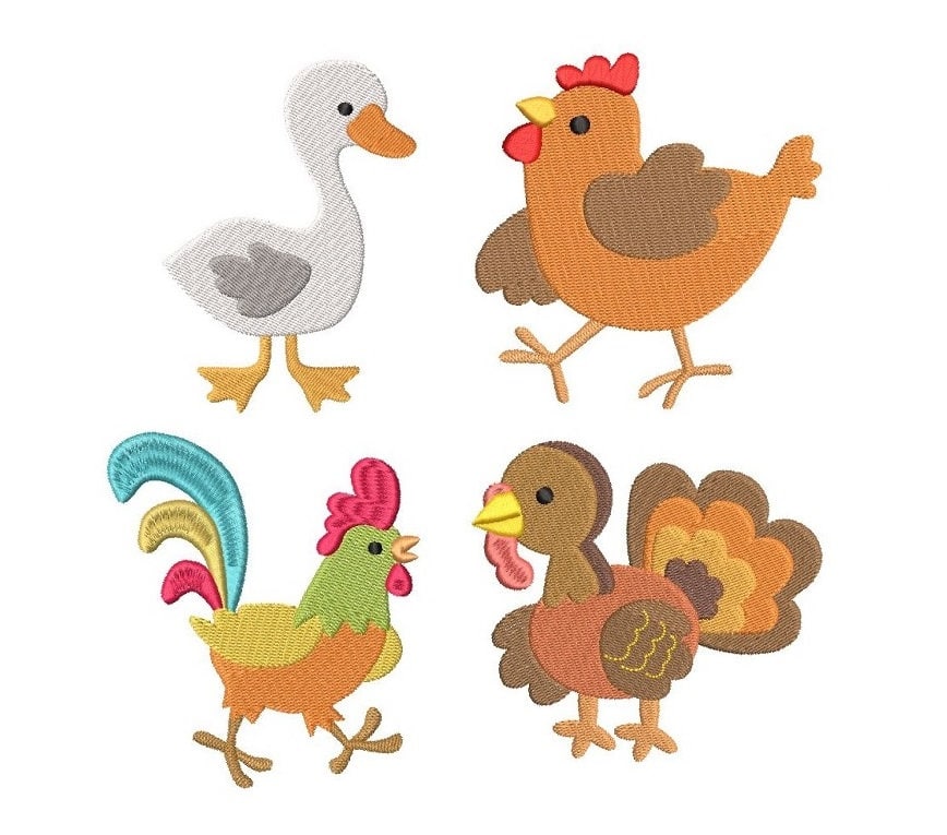 Mini Farm Animal Machine Embroidery Designs Fill Stitch - Etsy UK