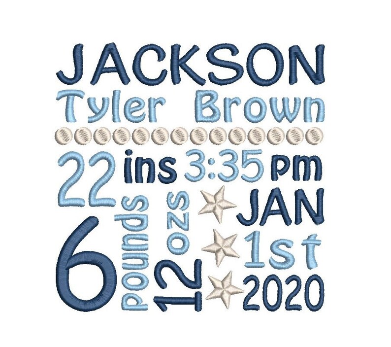 Baby Birth Announcement Embroidery Design Customised Baby - Etsy