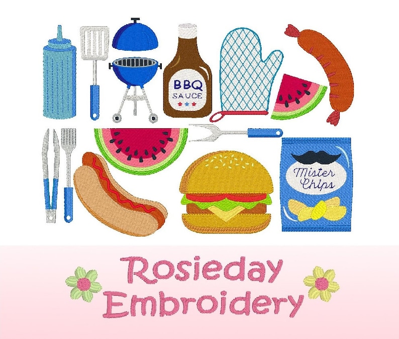 Barbeque Machine Embroidery Designs Set of 14 Barbeque and | Etsy