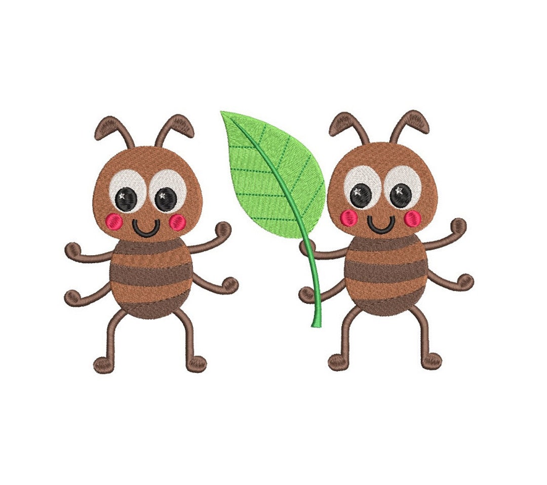 Ants - 2 Cute Machine Embroidery Designs, Ant, Fill Stitch, Ants, Leaf ...