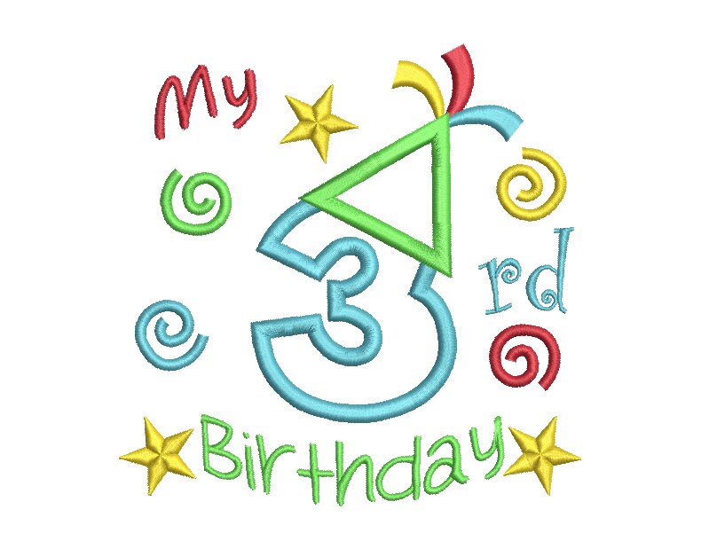 3rd Birthday Machine Embroidery Applique Design Number 3 - Etsy
