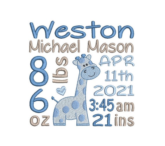Baby Birth Template Embroidery Design Baby Birth Stats - Etsy