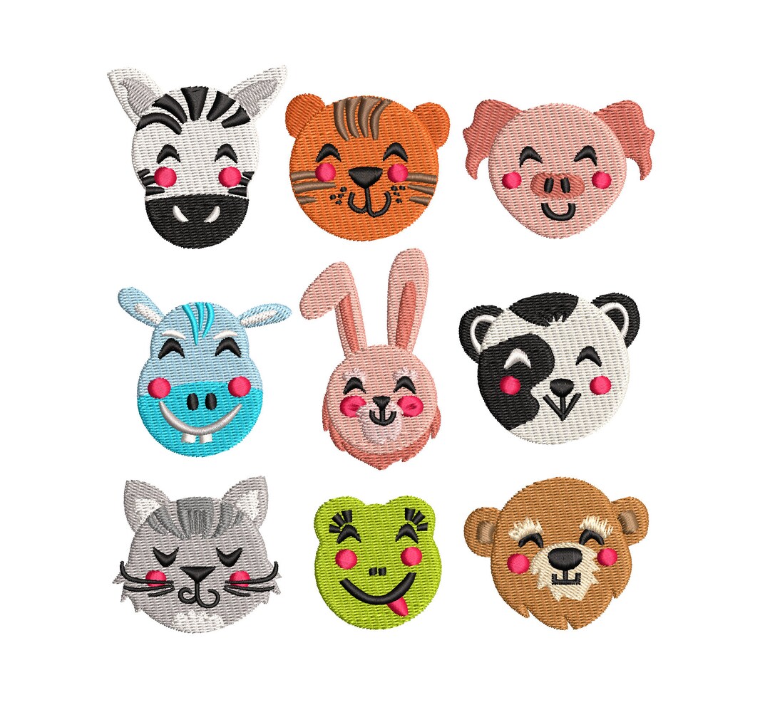 Mini Animal Faces Embroidery Designs, Mini Fill Stitch Animals, Baby ...