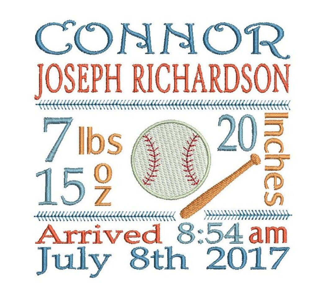 Baseball Birth Announcement Template Embroidery Design, Baby Birth ...