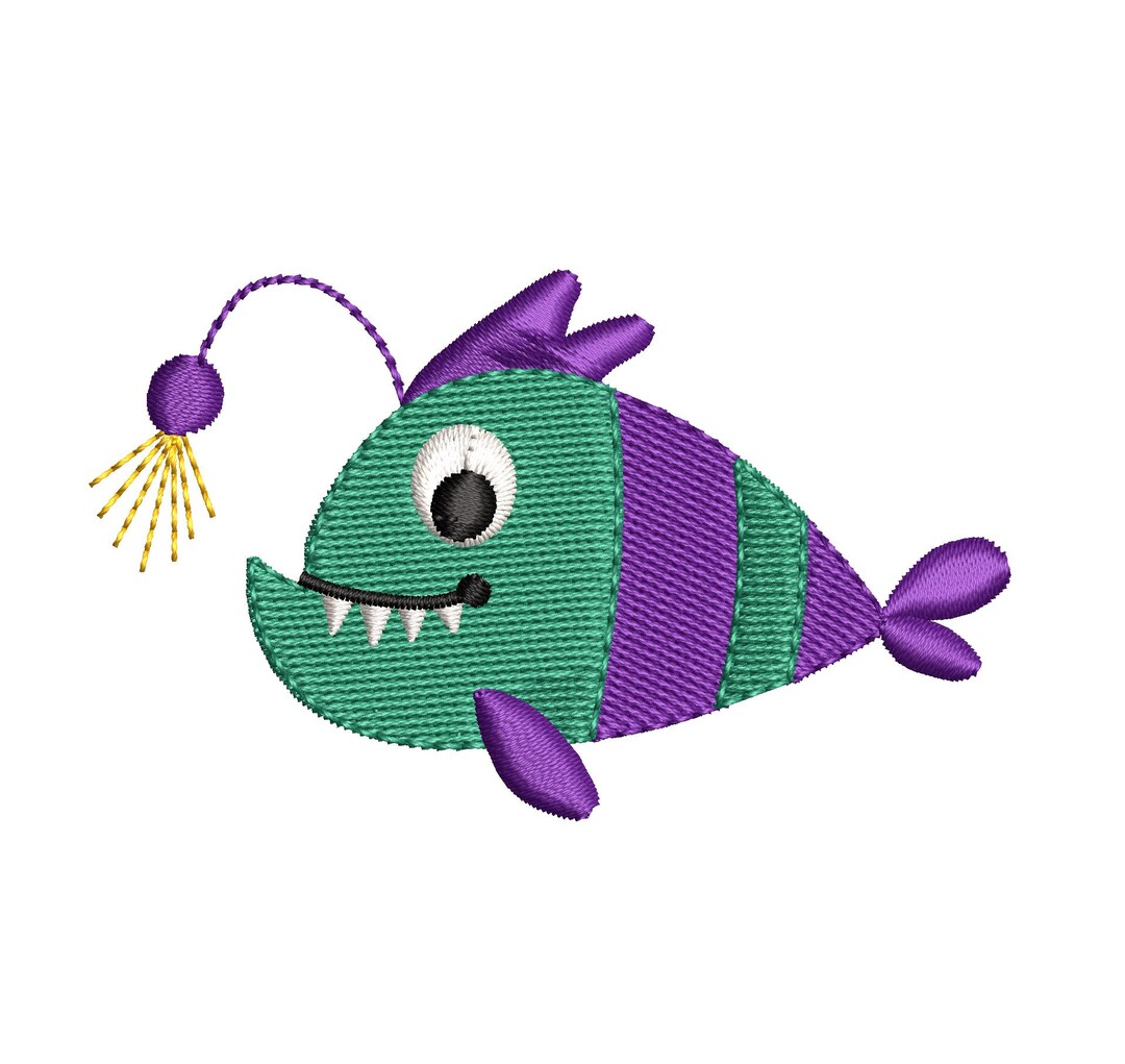 Anglerfish Embroidery Design, Fish Design, Cute Angler Fish, Sea Life ...