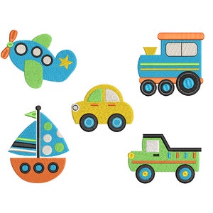 Mini Transport Machine Embroidery Designs, Set of 5, Fill Stitch, Plane ...