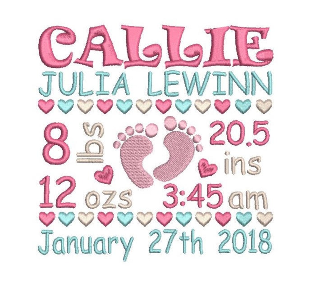 Baby Birth Announcement Template Embroidery Design, Baby Birth Machine ...