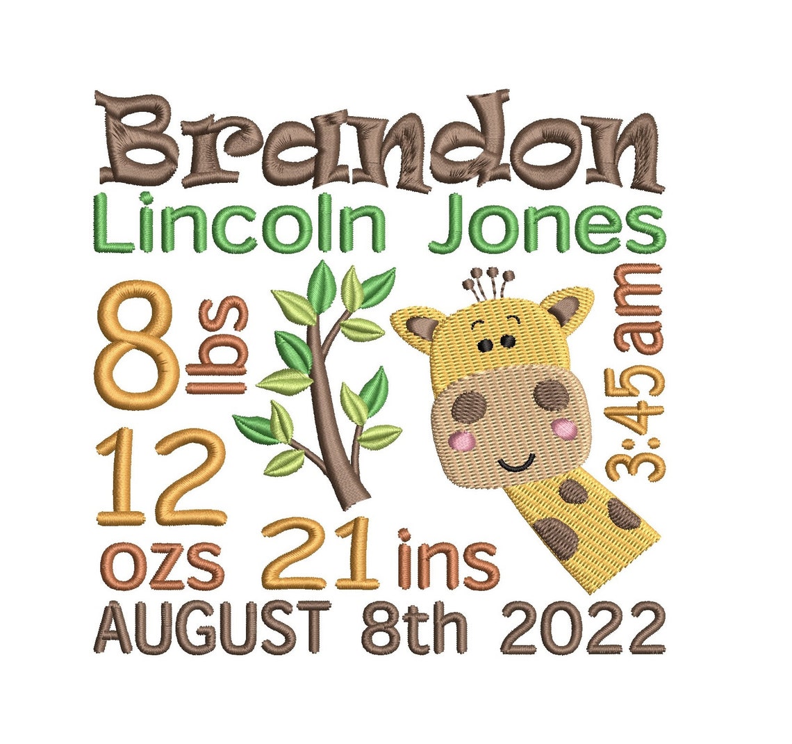 Baby Birth Template Embroidery Design Baby Birth Stats - Etsy