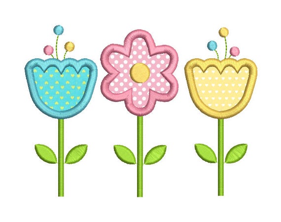 Floral Machine Embroidery Applique Design Trio of Flowers | Etsy