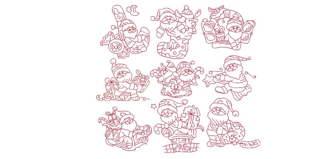Christmas Santa Machine Embroidery Designs, Redwork Embroidery Designs ...