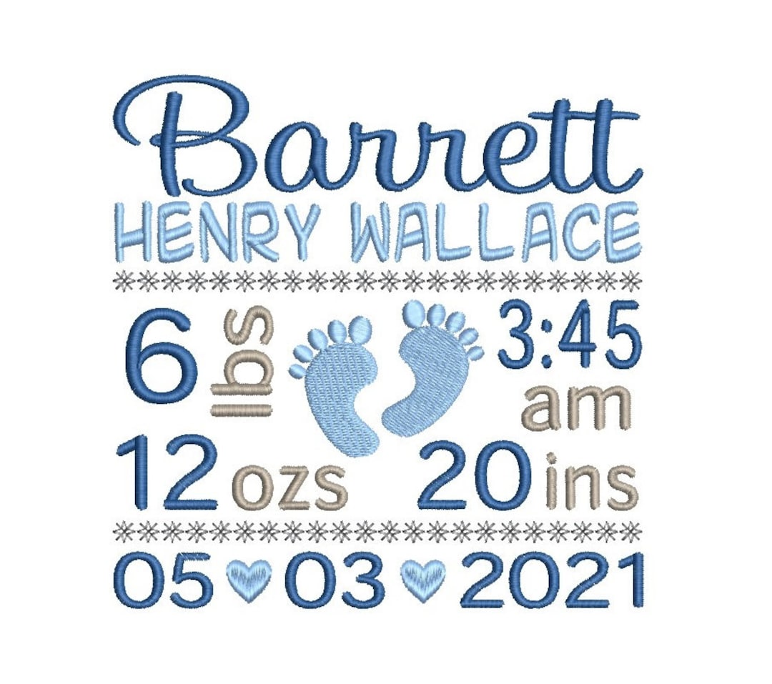 Birth Announcement Embroidery Design, Birth Template, Baby Feet ...