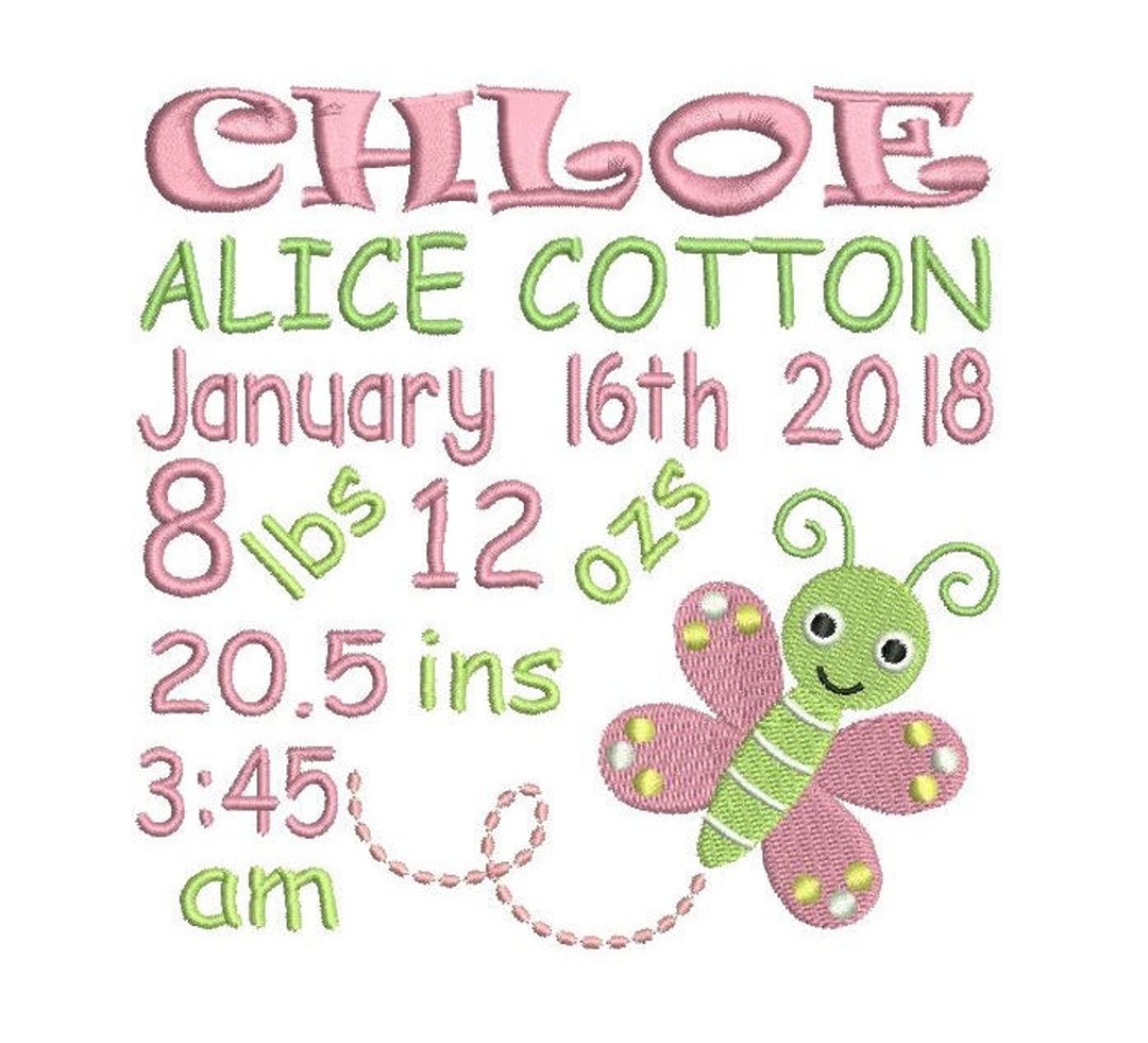 Baby Birth Announcement Machine Embroidery Design, Personalized Baby ...