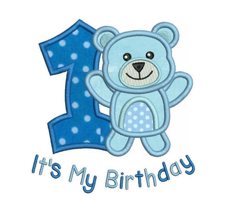 1st Birthday Machine Embroidery Applique Design Cute Teddy | Etsy