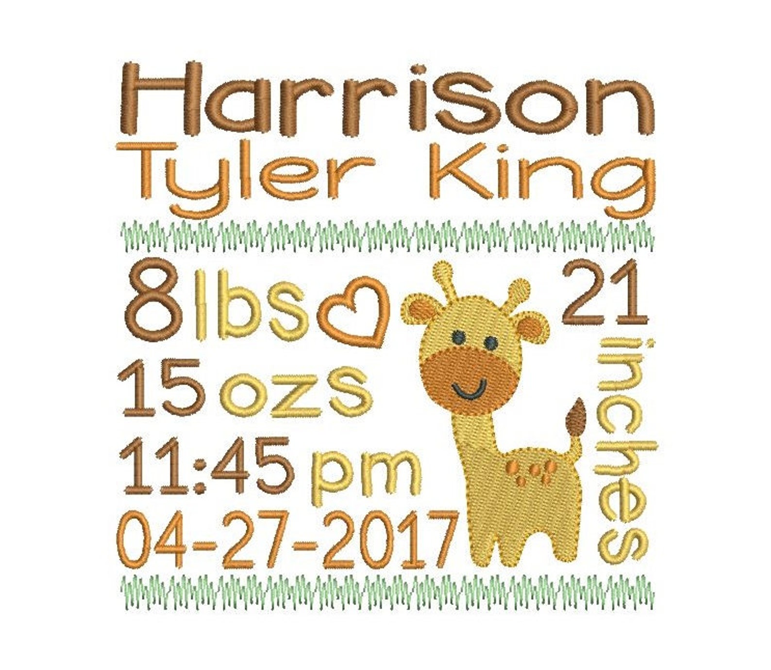 Birth Announcement Embroidery Design, Birth Template. Baby Birth Stats ...