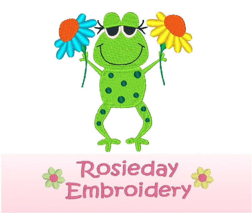 Cute Frog Machine Embroidery Design Fill Stitch Frog Flowers - Etsy