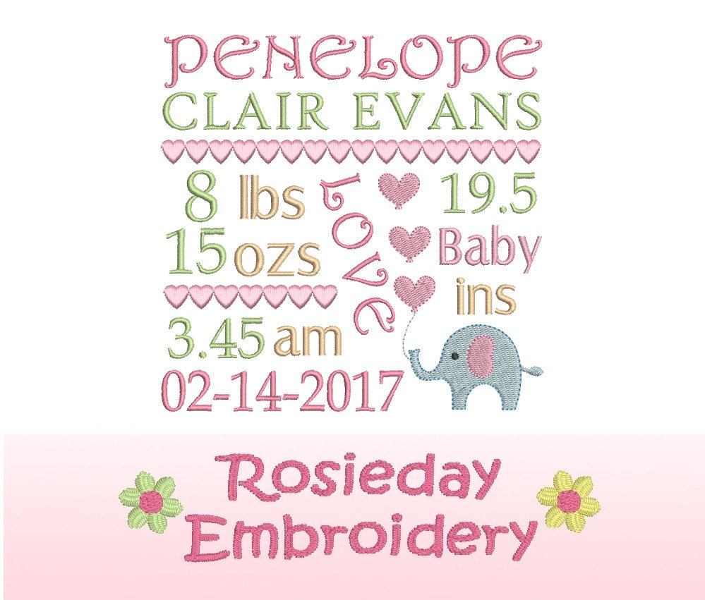 Birth Announcement Embroidery Design, Birth Template, Baby Birth ...