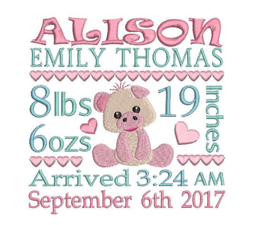 Baby Birth Announcement Template Embroidery Design, Baby Birth Machine ...