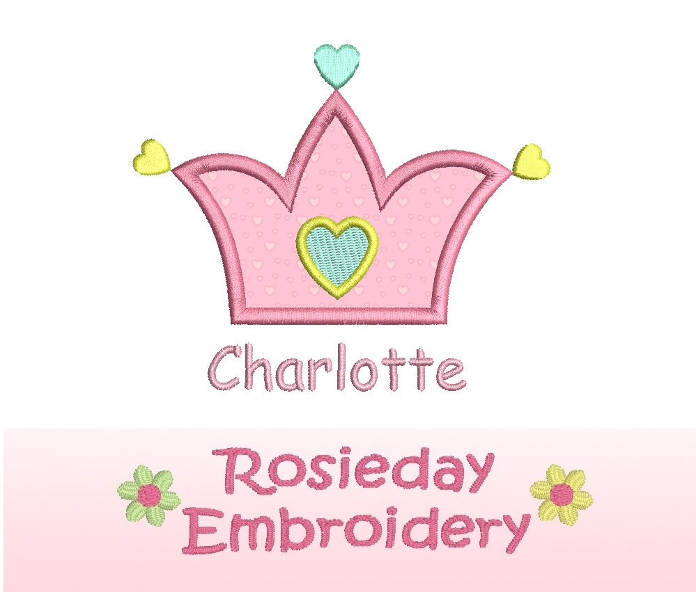 Princess Crown Machine Embroidery Applique Design, Baby Girl Princess ...