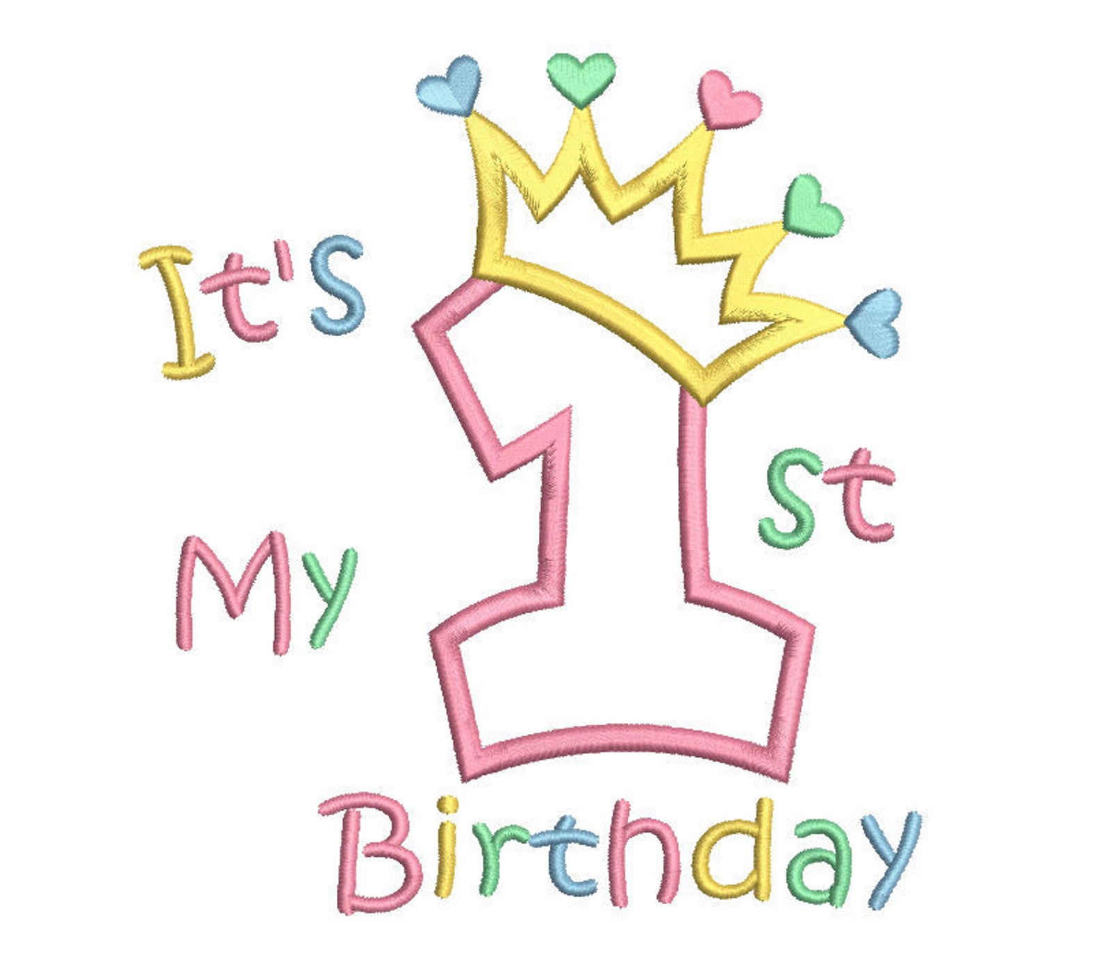 1st Birthday Applique Machine Embroidery Design, Princess Crown, Girl's ...