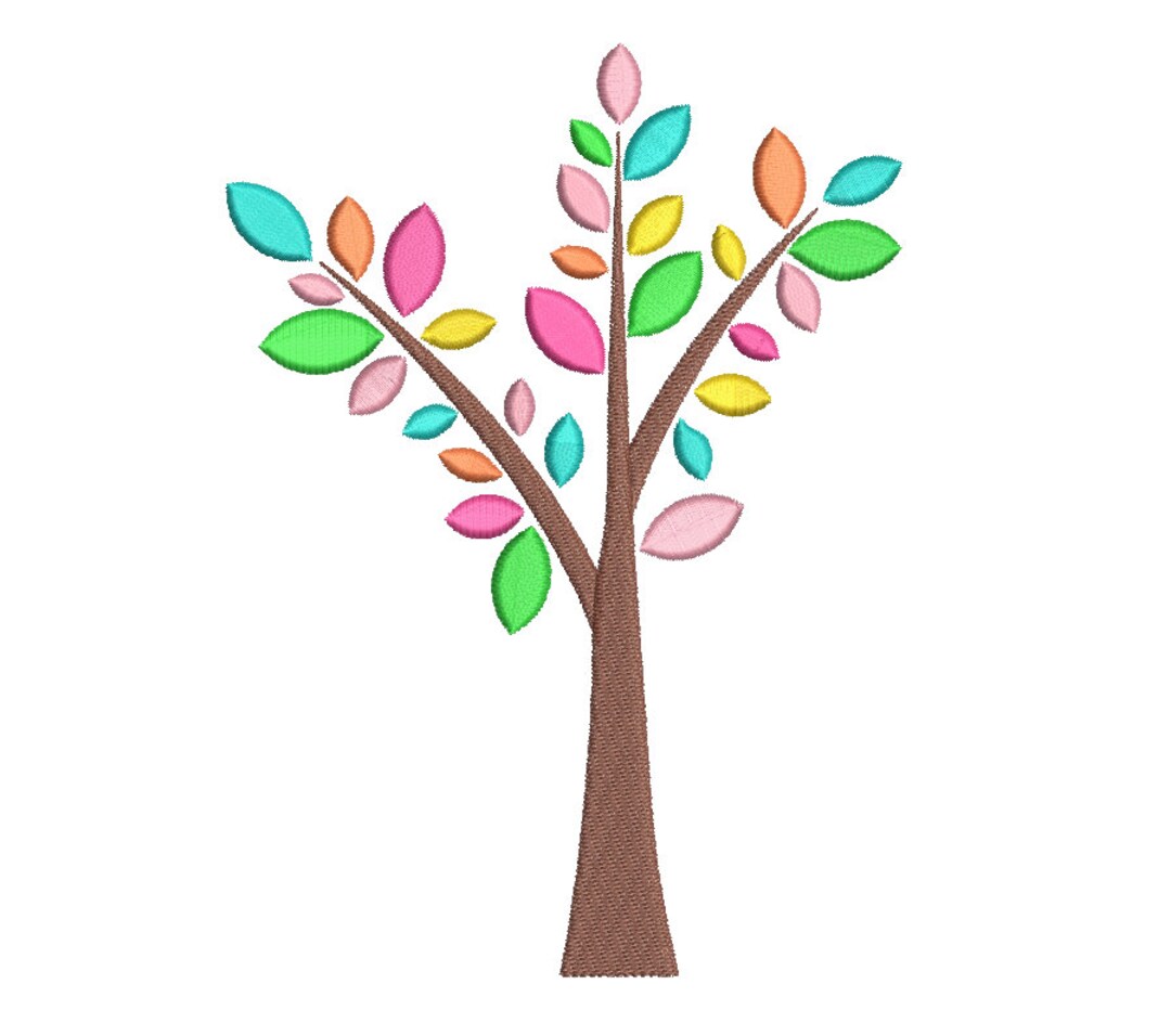 Colorful Tree Machine Embroidery Design, Multi-colored Tree, Floral ...