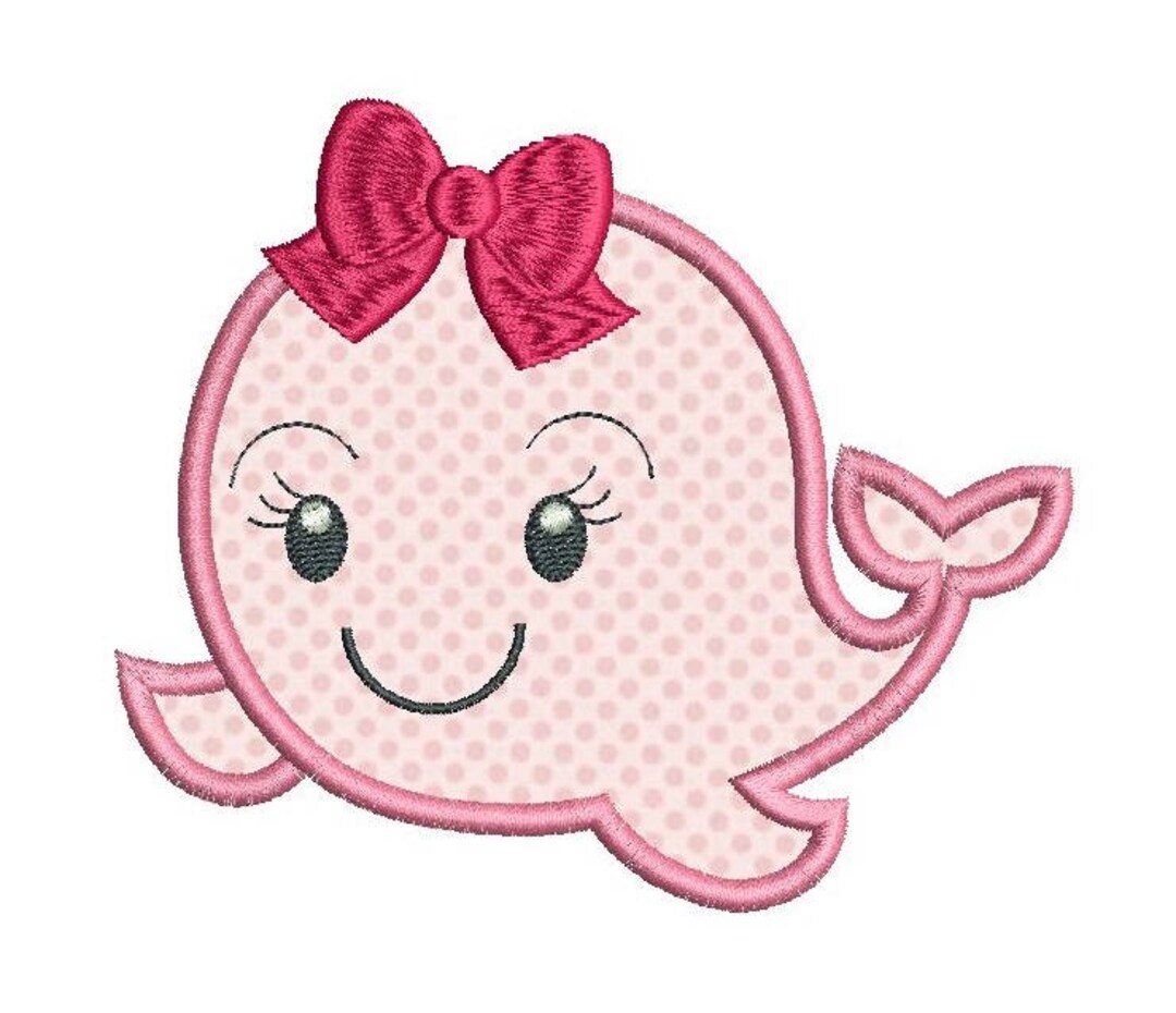 Girly Whale Machine Embroidery Applique Design, Sealife Design, Cute ...