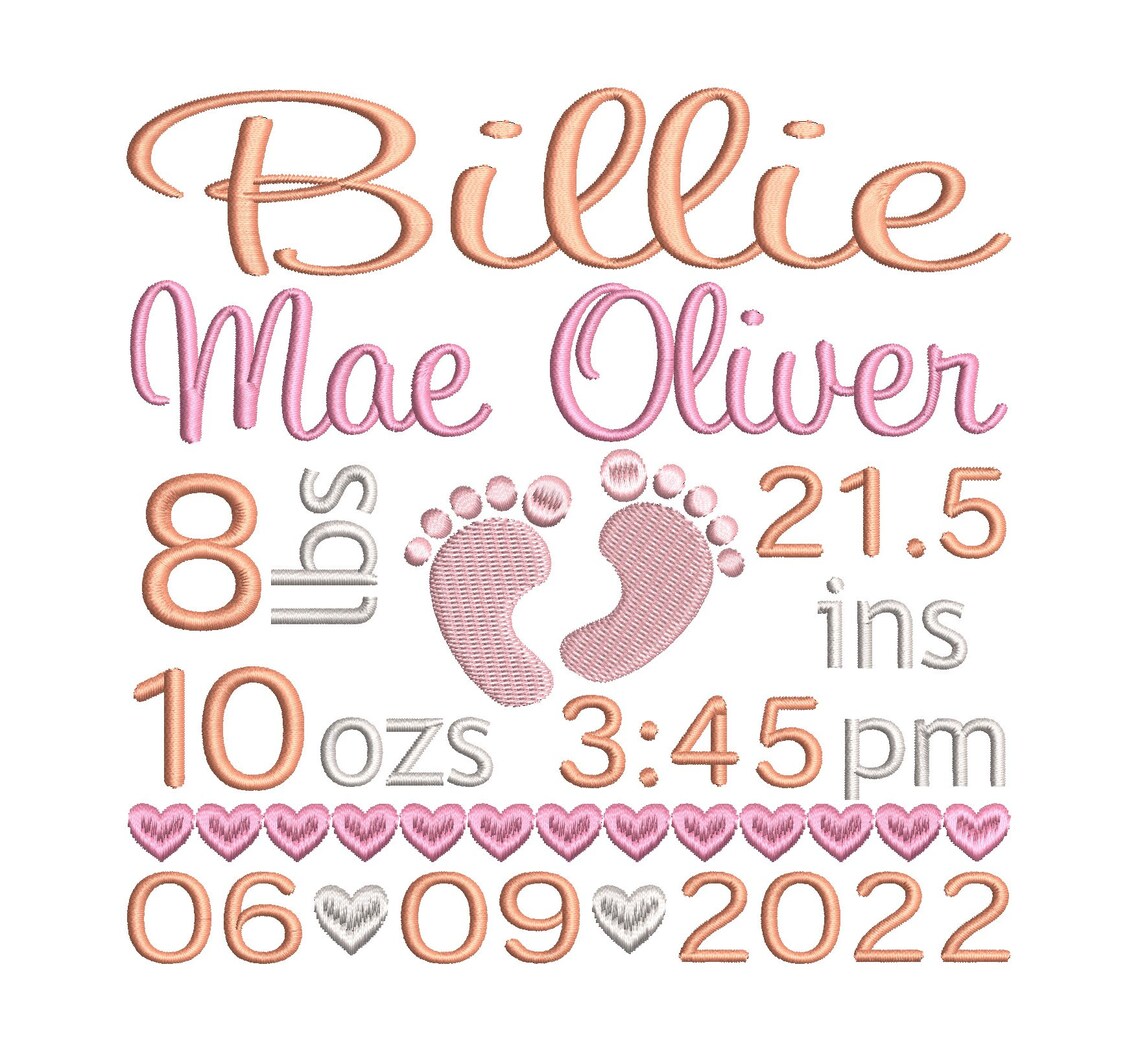 Baby Birth Template Embroidery Design Baby Birth Stats Baby - Etsy