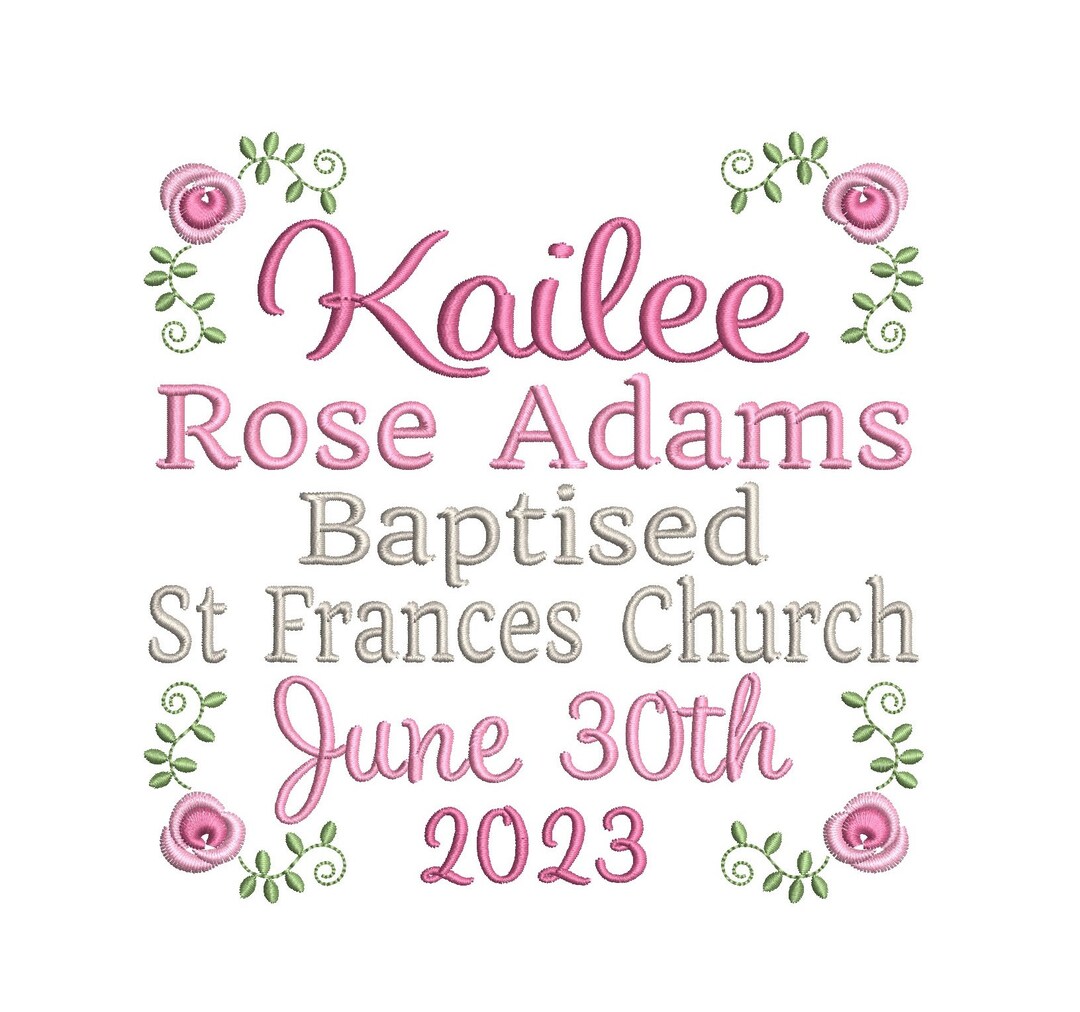 Personalised Baptism Embroidery Design Customised Girl - Etsy