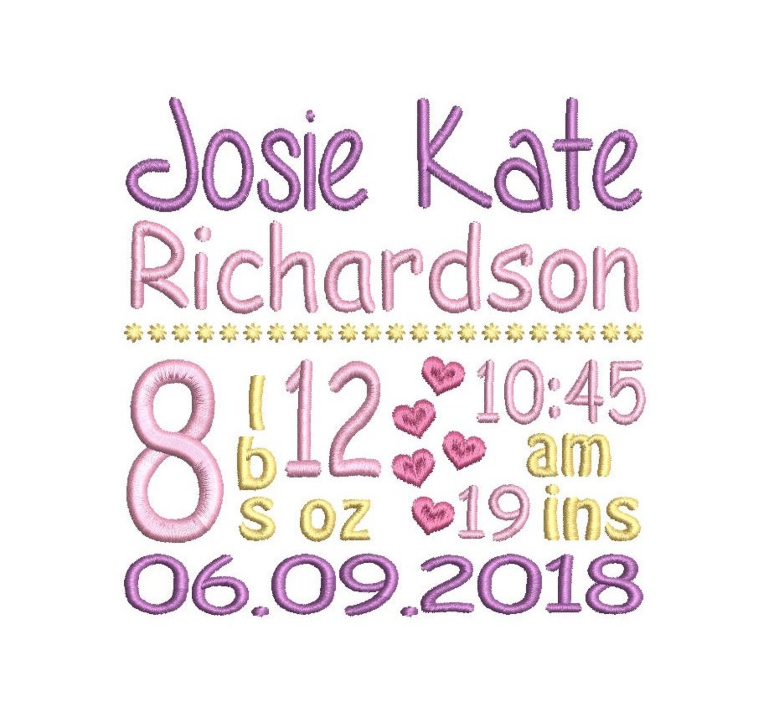 Birth Announcement Embroidery Design Template Baby Birth | Etsy