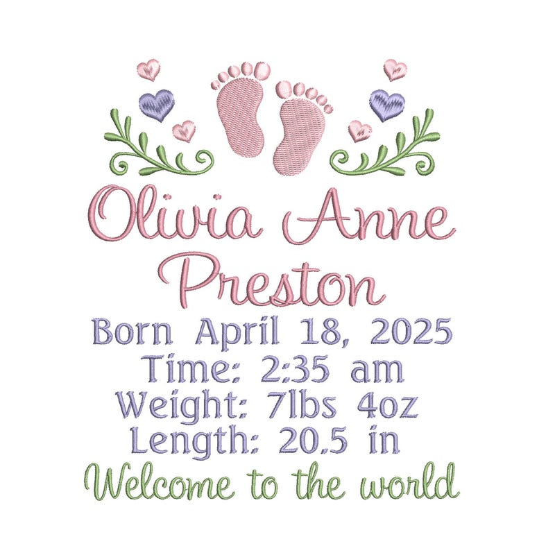 Birth Stats Embroidery Design - Etsy