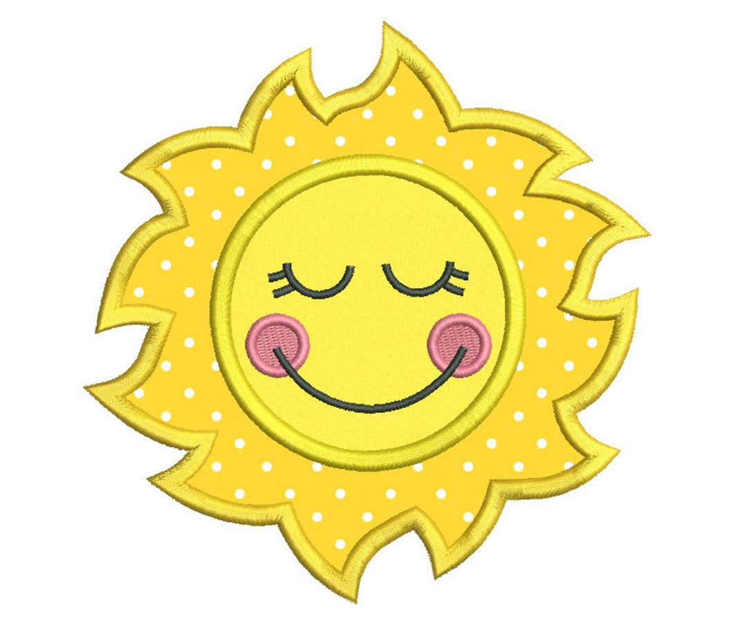Shining Sun Applique Machine Embroidery Design, Smiling Sun, Bright Sun ...