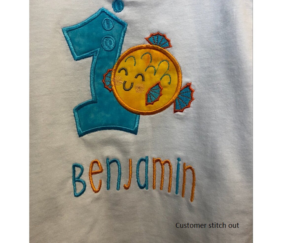 1st Birthday Machine Embroidery Applique Design Cute Fish - Etsy