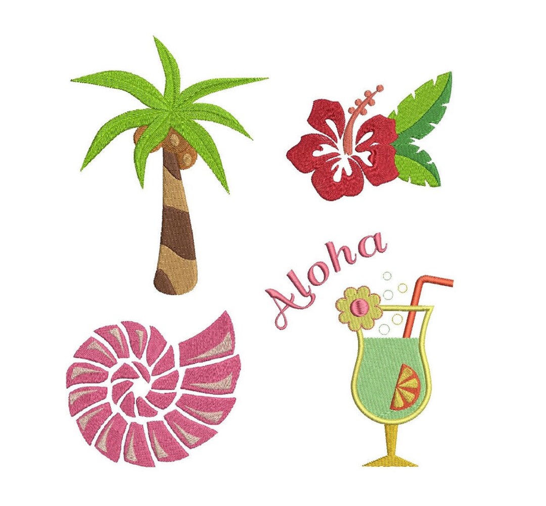 Tropical Machine Embroidery Designs, Set of 4 Mini Fill Stitch, Palm ...