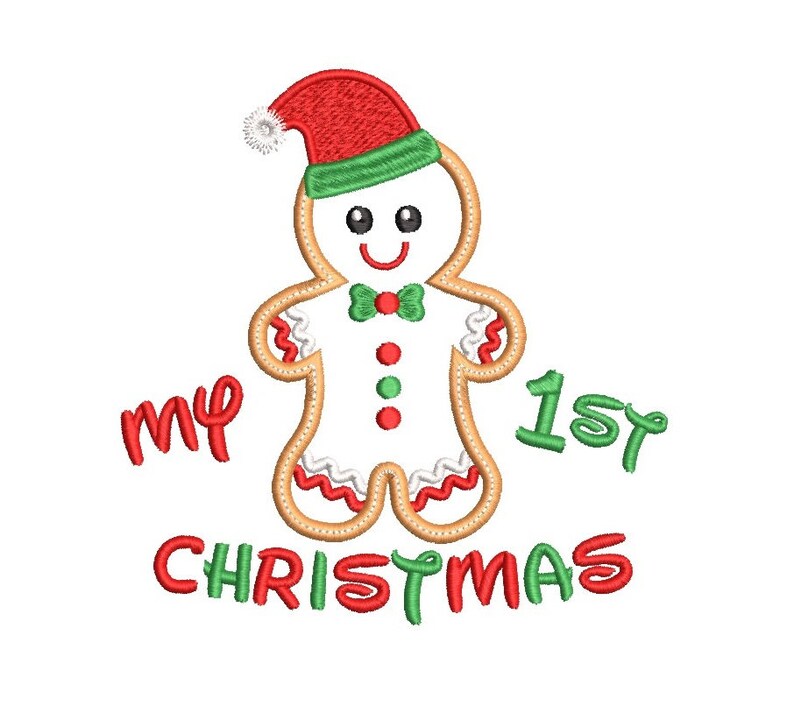 Gingerbread Man Embroidery Applique Design, My 1st Christmas Applique ...