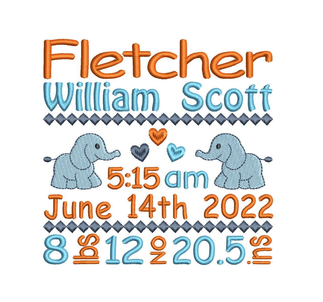 Baby Birth Announcement Embroidery Design, Customized, Baby Boy, Birth ...