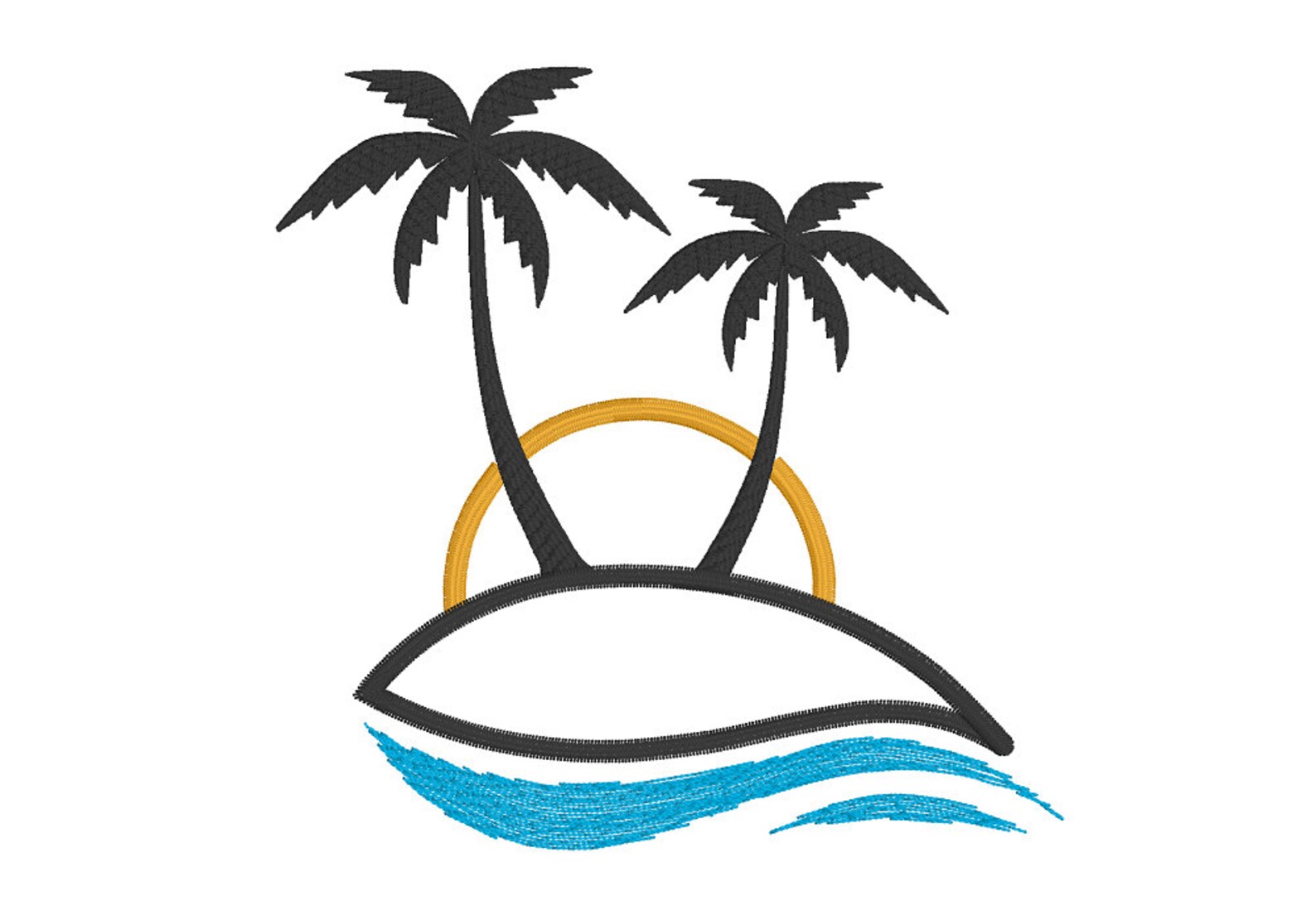 Sunset Applique Machine Embroidery Design, Palm Trees Design, Beach ...