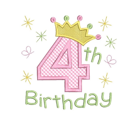 4th Birthday Princess Embroidery Design Princess Crown | Etsy