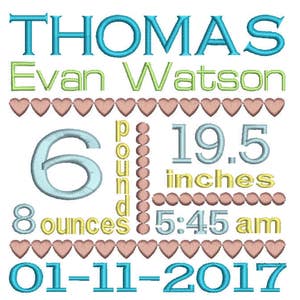 Baby Birth Announcement Template Embroidery Design, Baby Birth Machine ...